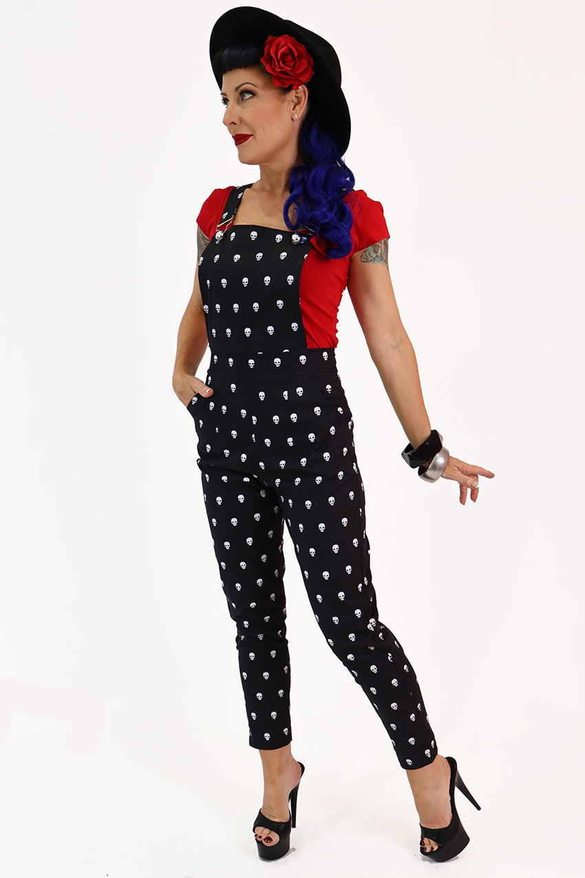 Haunted Skull Print Skinny Leg Overalls – Bonsai Kitten