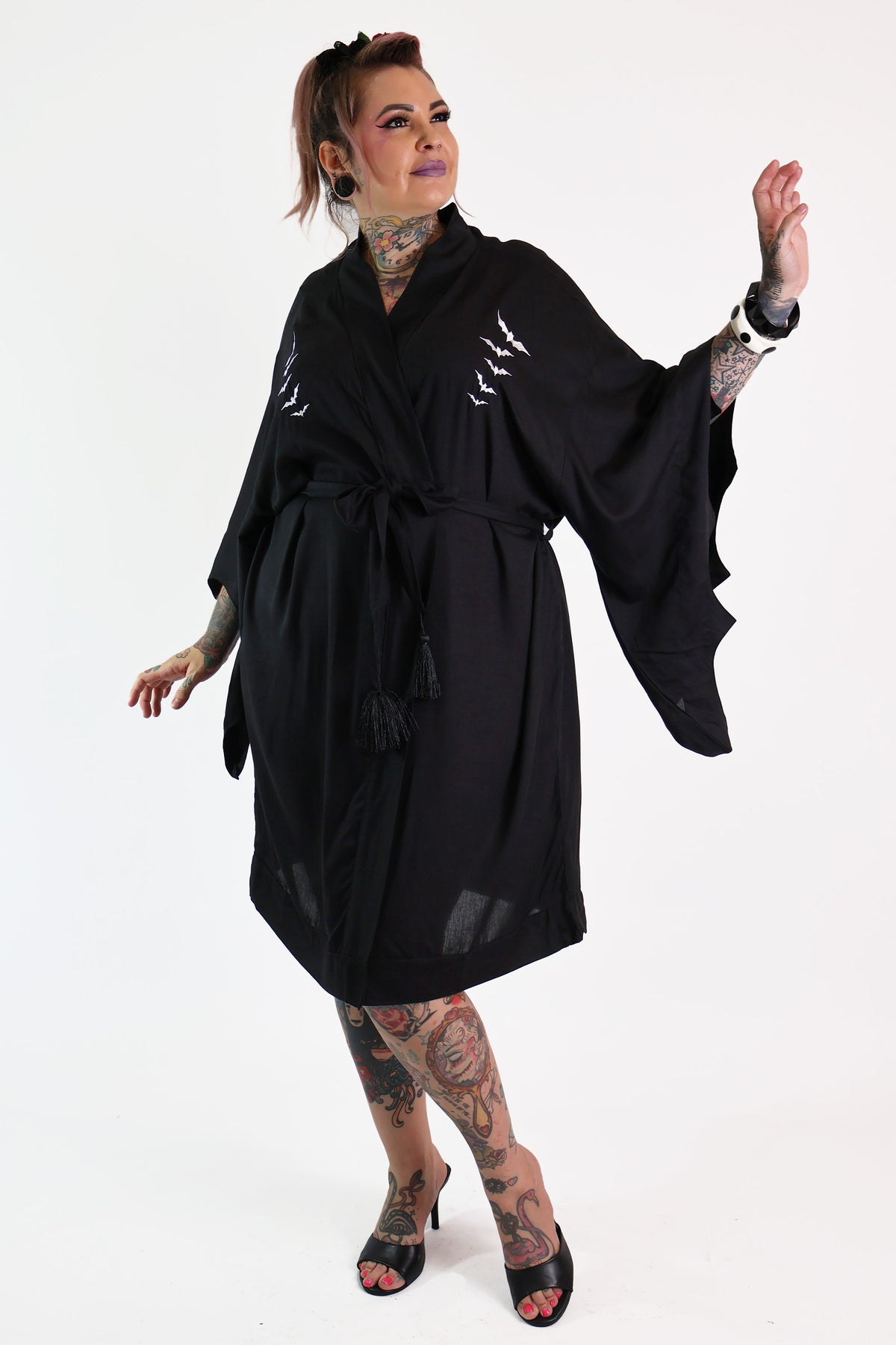 Nightfall Black Bat Vintage Robe - Curvy - Bonsai Kitten